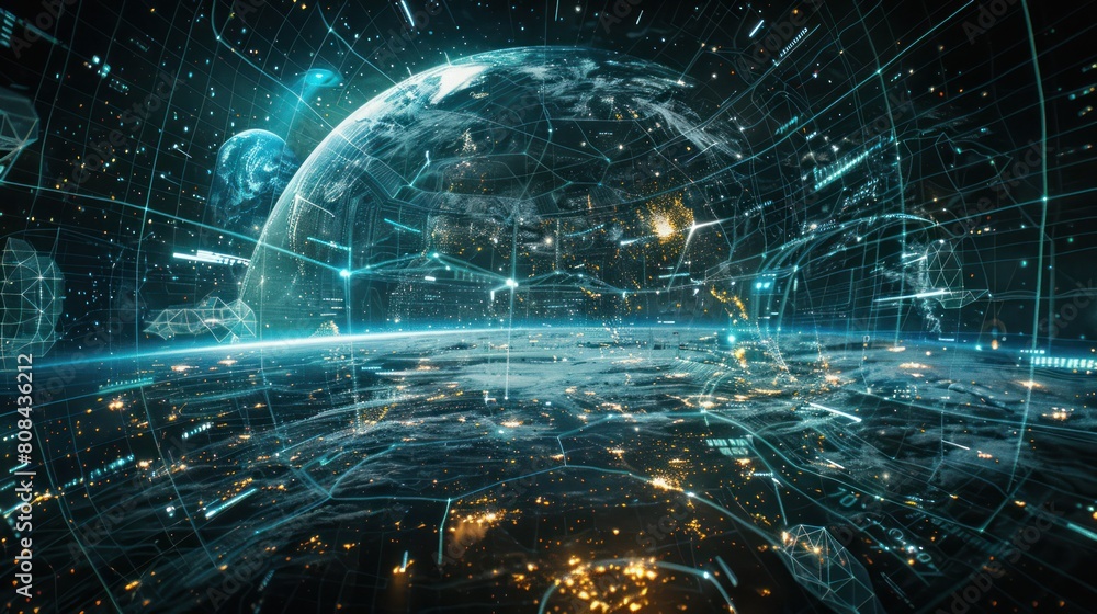 3D world map with a surreal style, bending the laws of perspective and ...