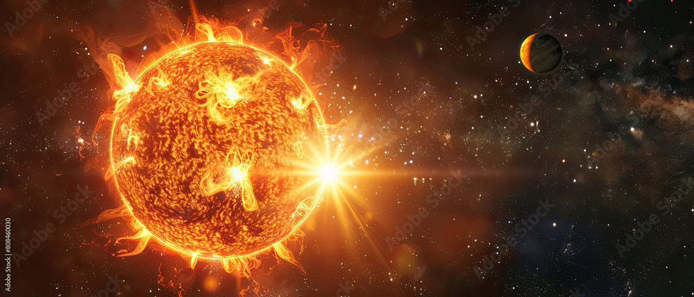Stunning depiction of the sun in space, erupting with vibrant solar ...