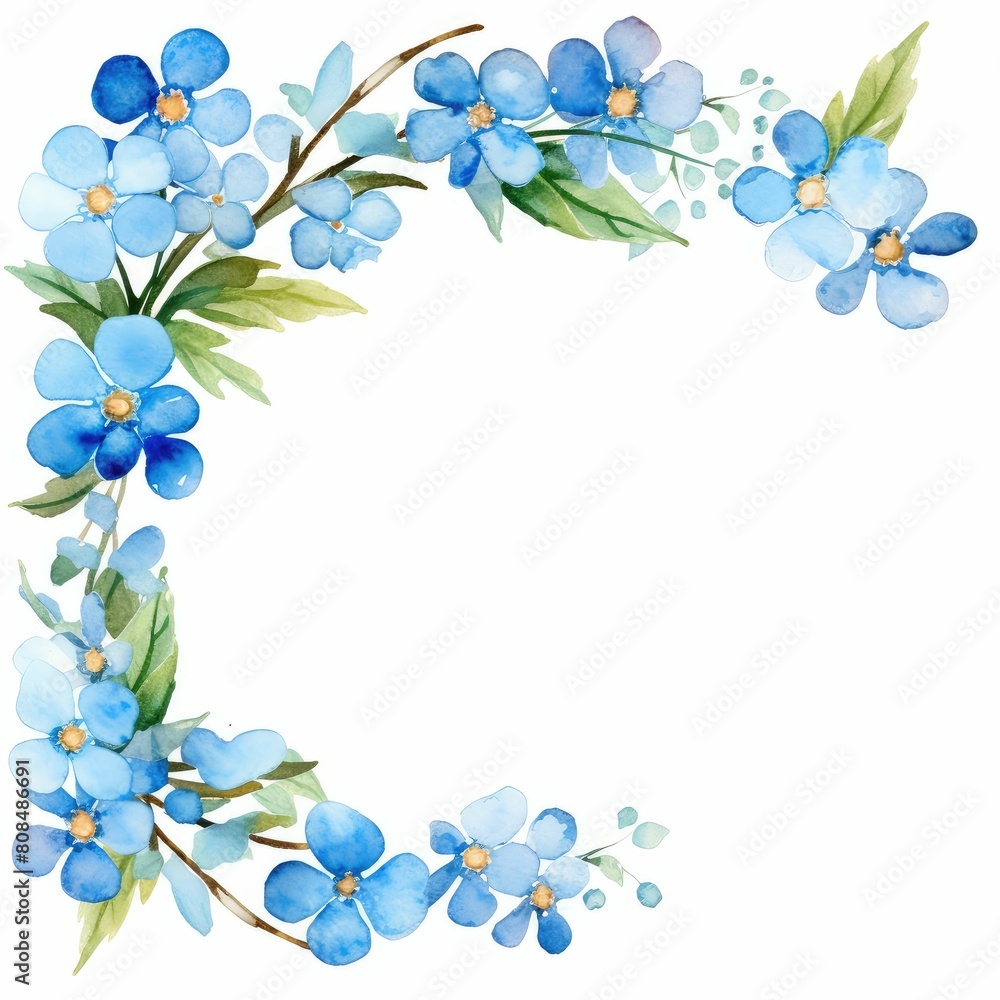 forget-me-not themed frame or border for photos and text. watercolor ...