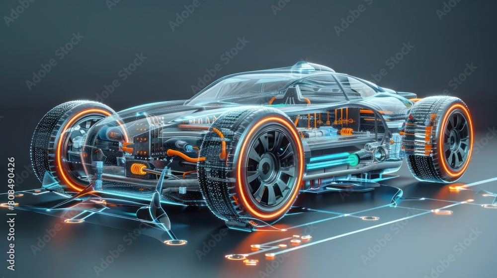 futuristic concept of an electric vehicle's powertrain system ...