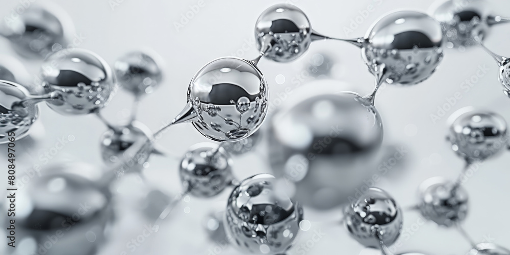 silver molecules on white background. atomic structure concept with ...