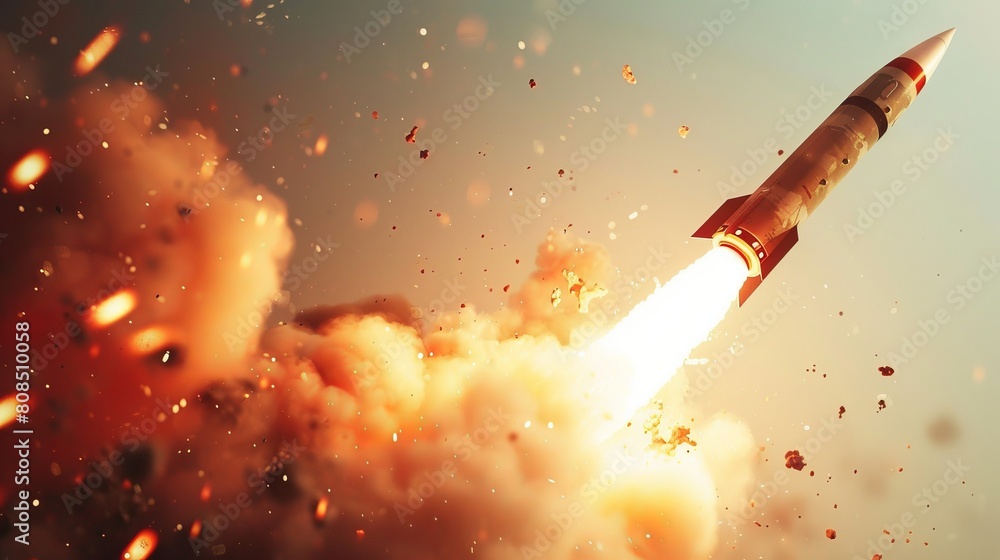 High-definition close-up of a rocket's ignition, highlighting the fiery ...