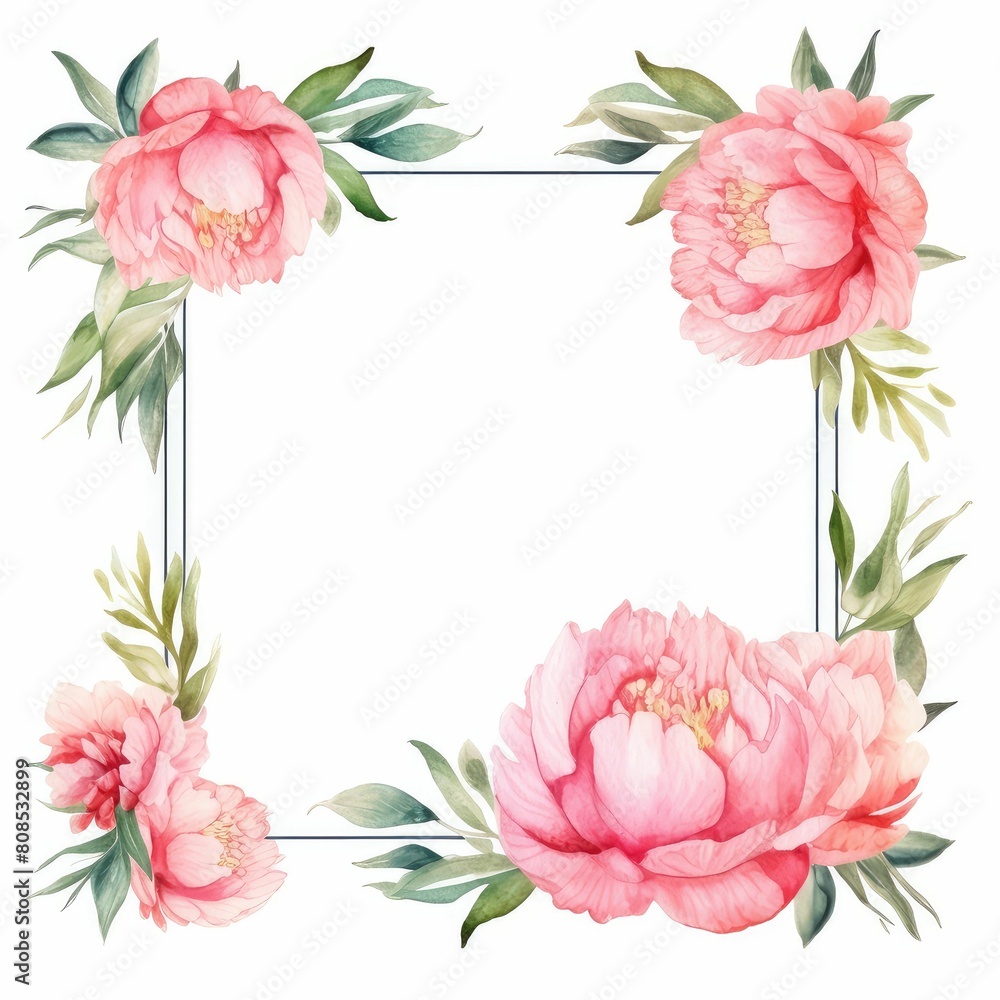 peony themed frame or border for photos and text. watercolor ...