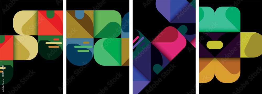 An artistic collage of geometric shapes in electric blue, glass, black ...
