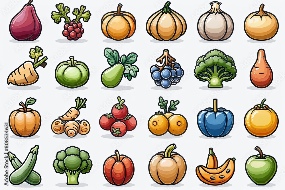 Minimalist Clipart Icons: Fruits & Vegetables with Elegant Gradients Stock Illustration | Adobe ...