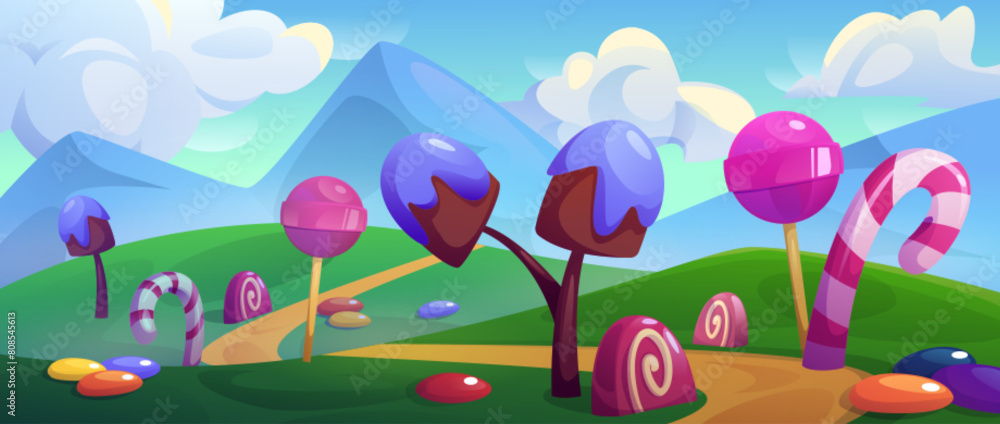 Candy land game background. Vector cartoon illustration of green ...