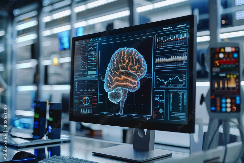 Modern Brain Study Laboratory and Monitors, Brain Model Functioning ...