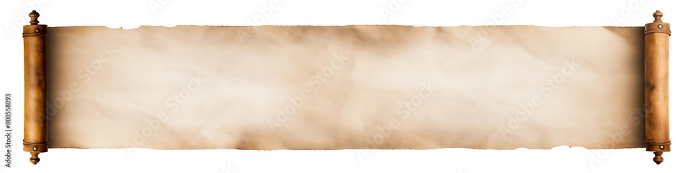 Vintage blank Horizontal paper scroll isolated on png transparency background with copy space ...