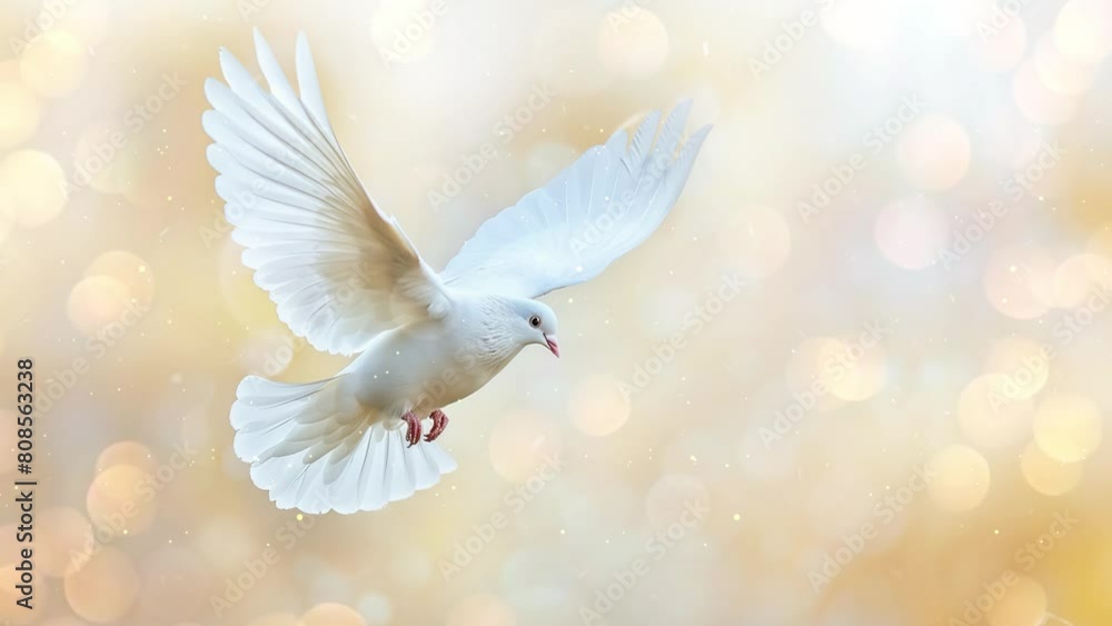 beautiful white dove flying with burred at the background. seamless ...