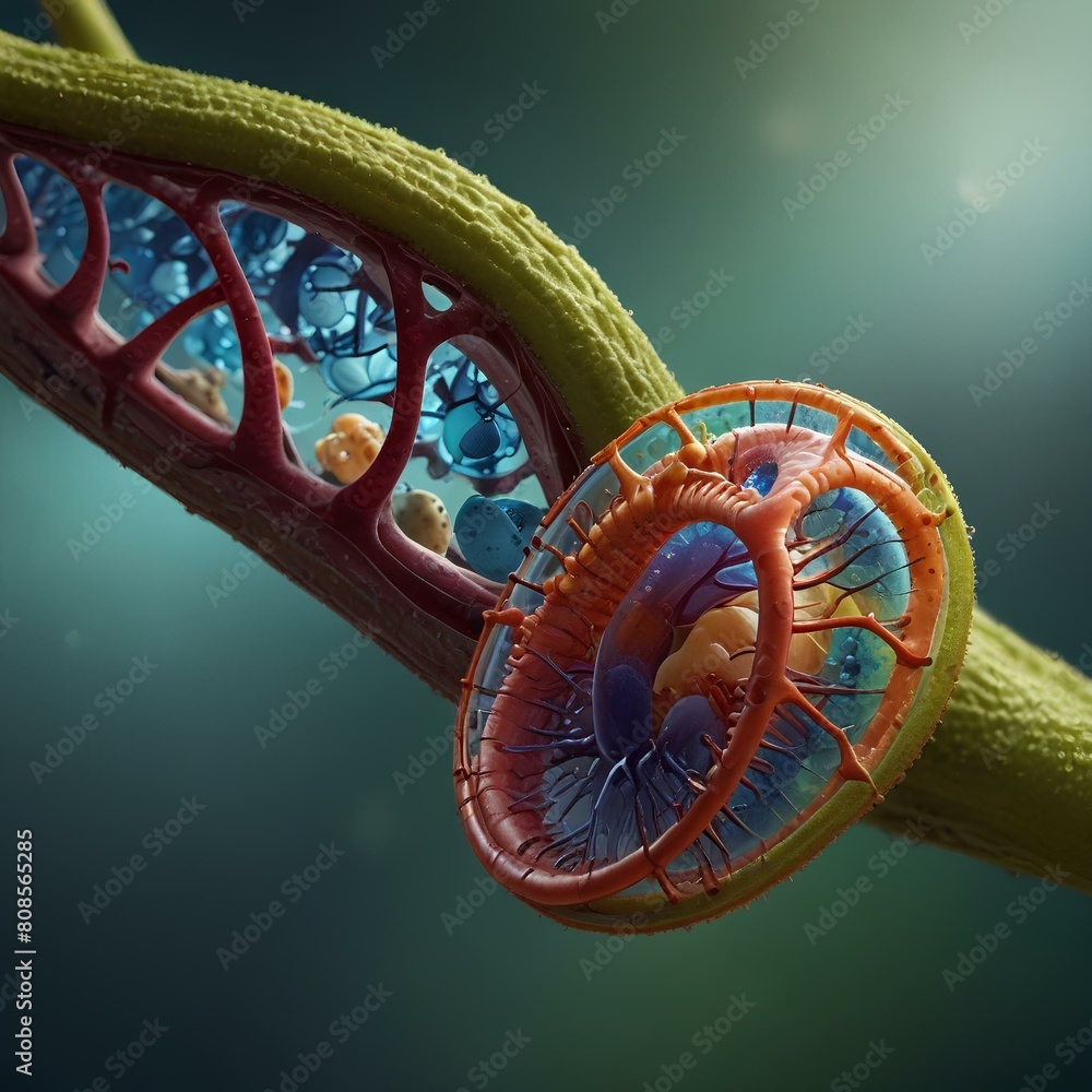 The image shows a 3D rendering of a cell. The cell is surrounded by a ...
