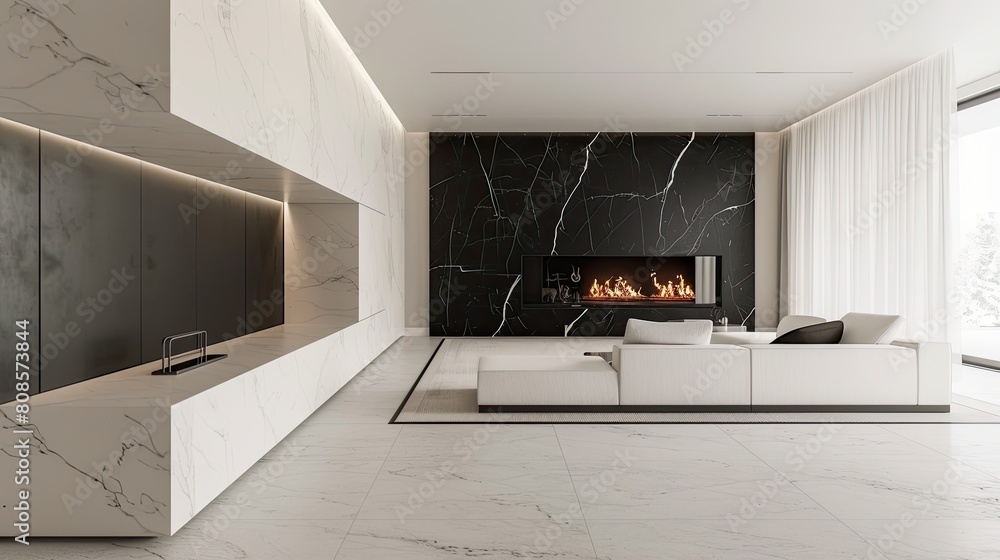 A minimalist cube-shaped living room with all surfaces in pure white ...