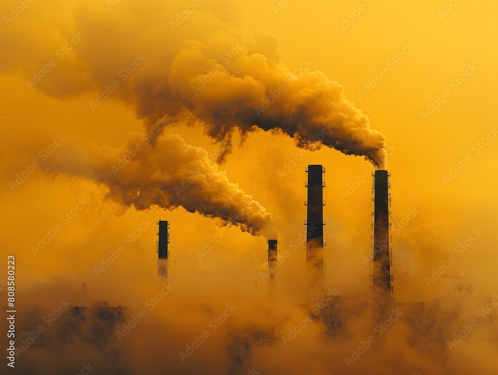 Air pollution image with smoke coming from an industrial chimney in the ...