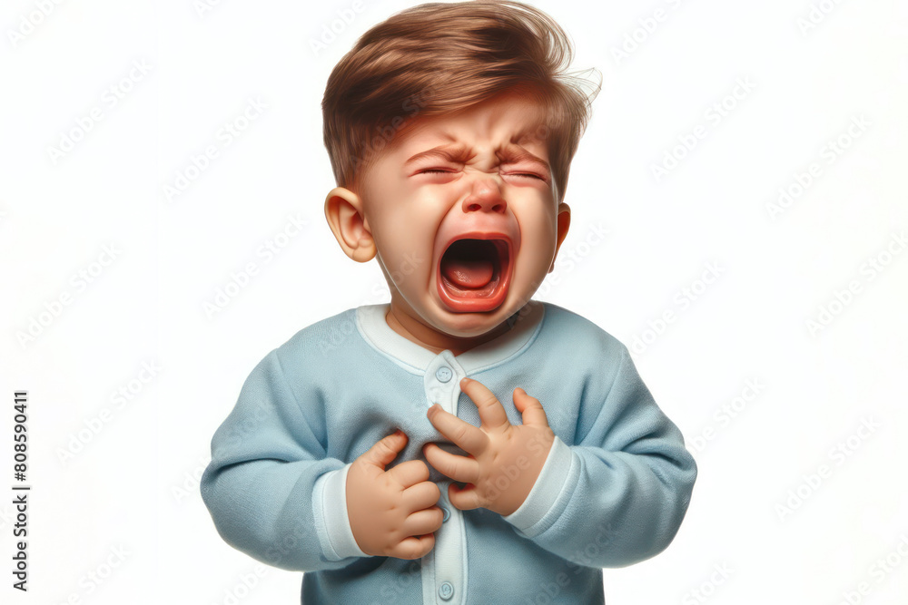 little baby boy child crying and screaming isolated on white background ...