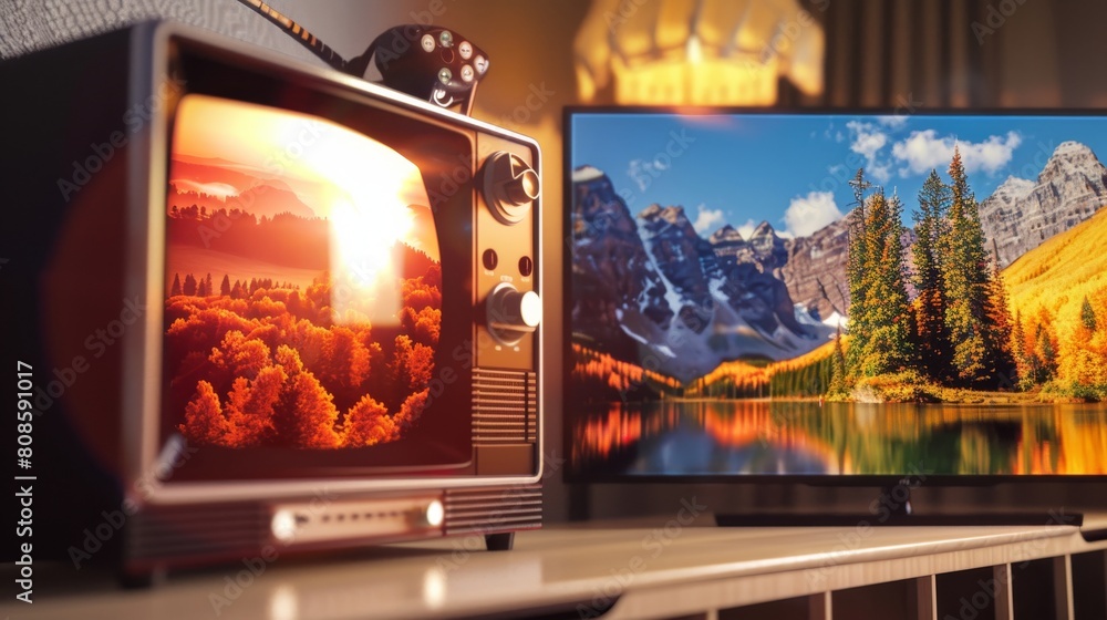 Classic Television Test Pattern vs. 4K Nature Scene on Modern TV AI ...