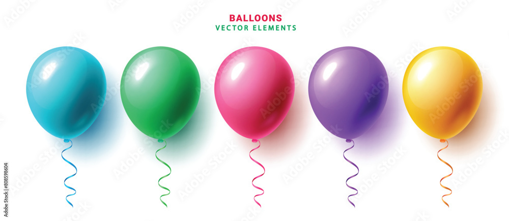 Birthday balloons vector set design. Balloons birthday inflatable ...