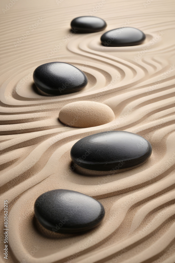 Zen Stones With Lines On Sand Spa Therapy Purity harmony And Balance ...