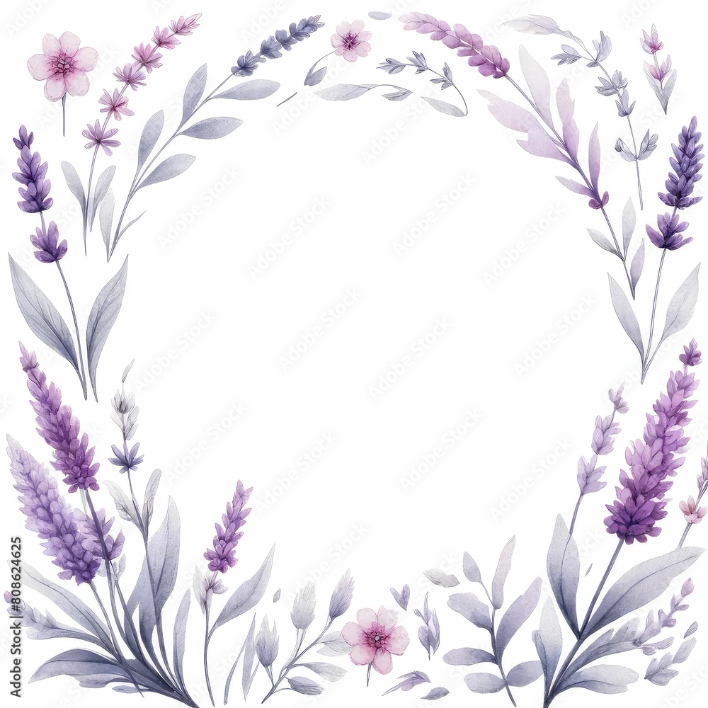 lavender themed frame or border for photos and text. watercolor ...