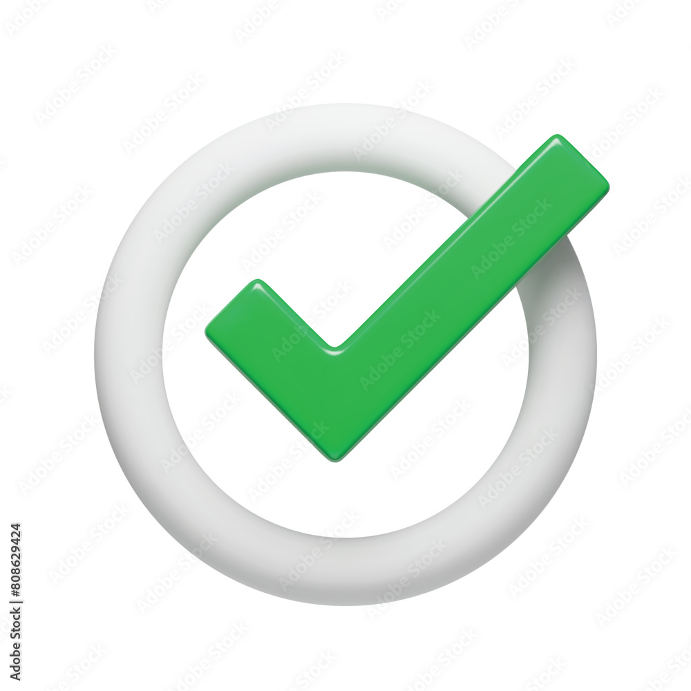 3D realistic green right check mark sign in circle. Yes or correct sign ...