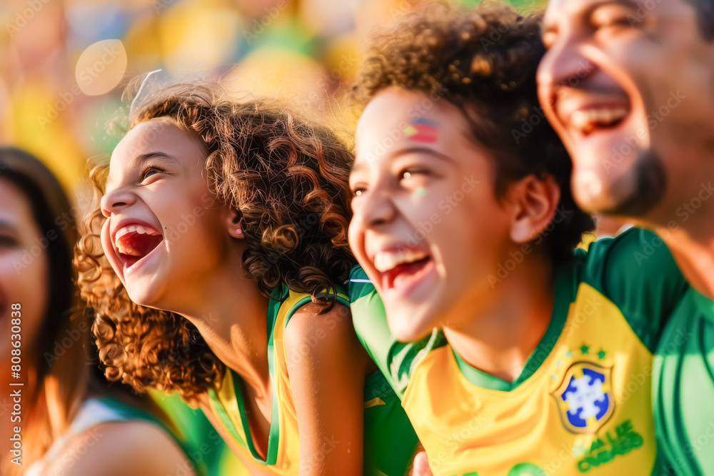 Brazilian football soccer fans in a stadium supporting the national ...