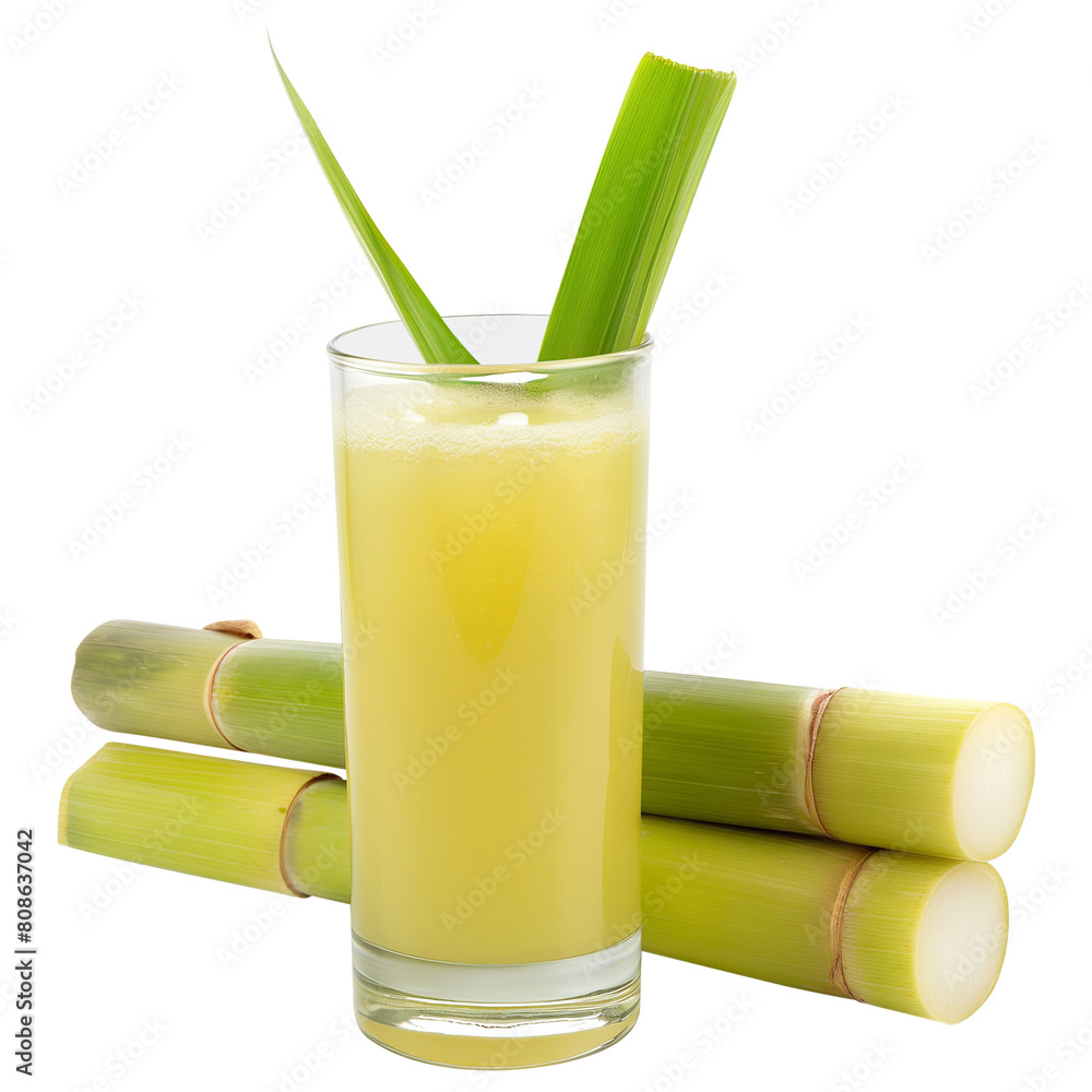 Glass of sweet Sugar cane Juice with sugar cane isolated on transparent ...