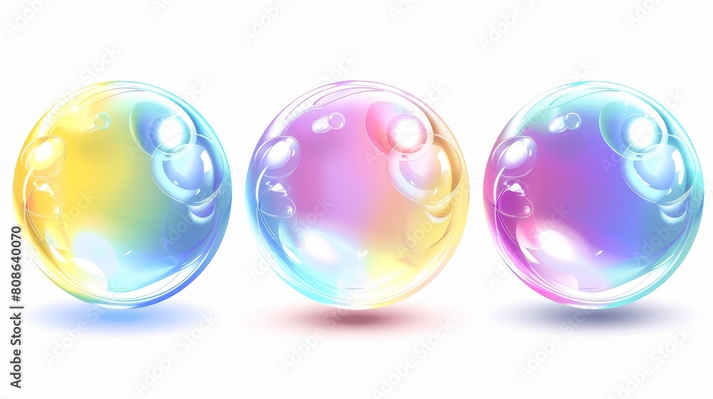 This is a realistic modern illustration of a soap bubble deformed by ...