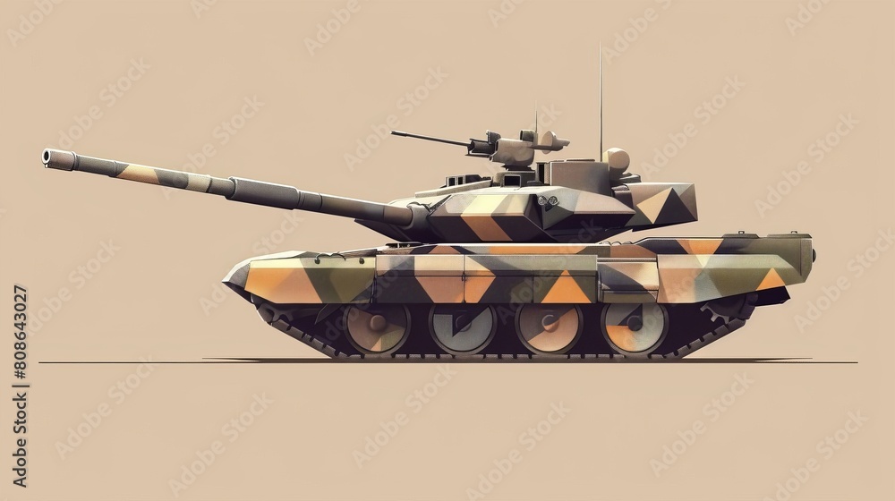 Digitally rendered modern main battle tank in camouflage on a plain ...