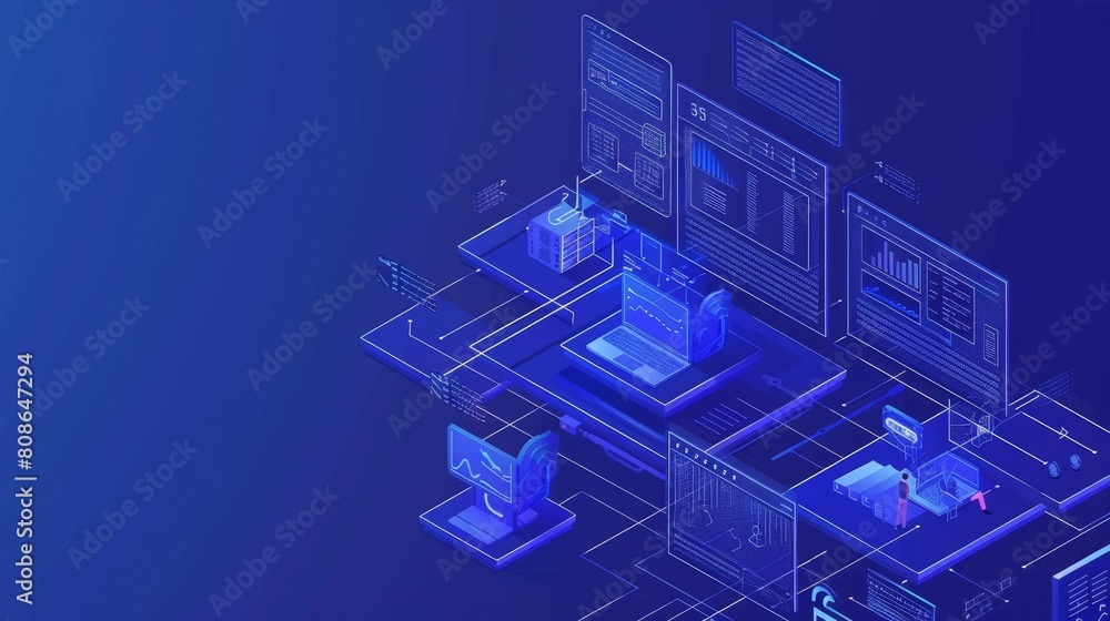 HRIS isometric landing page. Human resources information system IT and ...