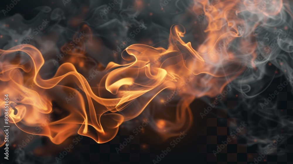 A realistic fire with smoke and weld sparks, isolated on a transparent ...