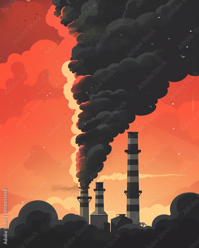 Create a poster raising awareness about air pollution. Darken the sky ...