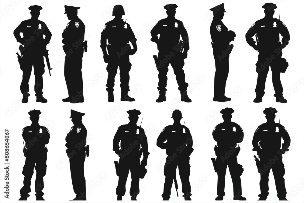 Silhouettes of police officer standing, Black silhouette of police ...
