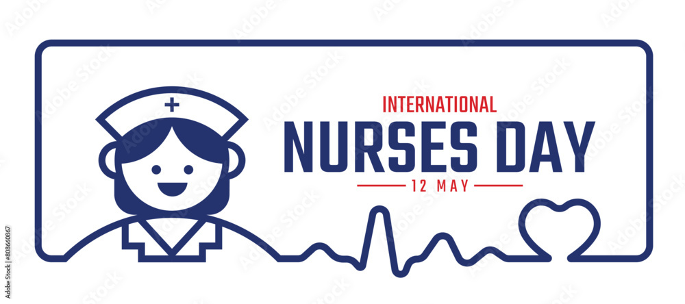 International nurses day - Text in Blue line frame with charecter woman ...