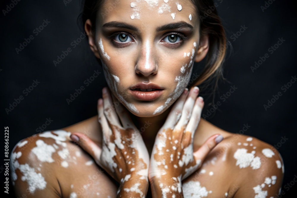 Leukoderma. Vitiligo. Violation of skin pigmentation. Large white spots ...