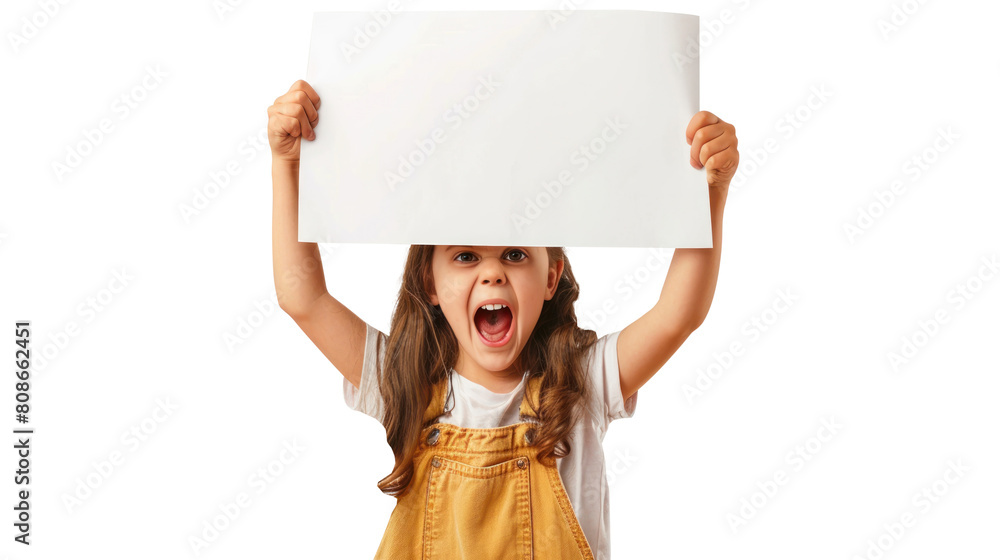 Energetic 7 year old, screaming, with a blank sheet of paper in her ...