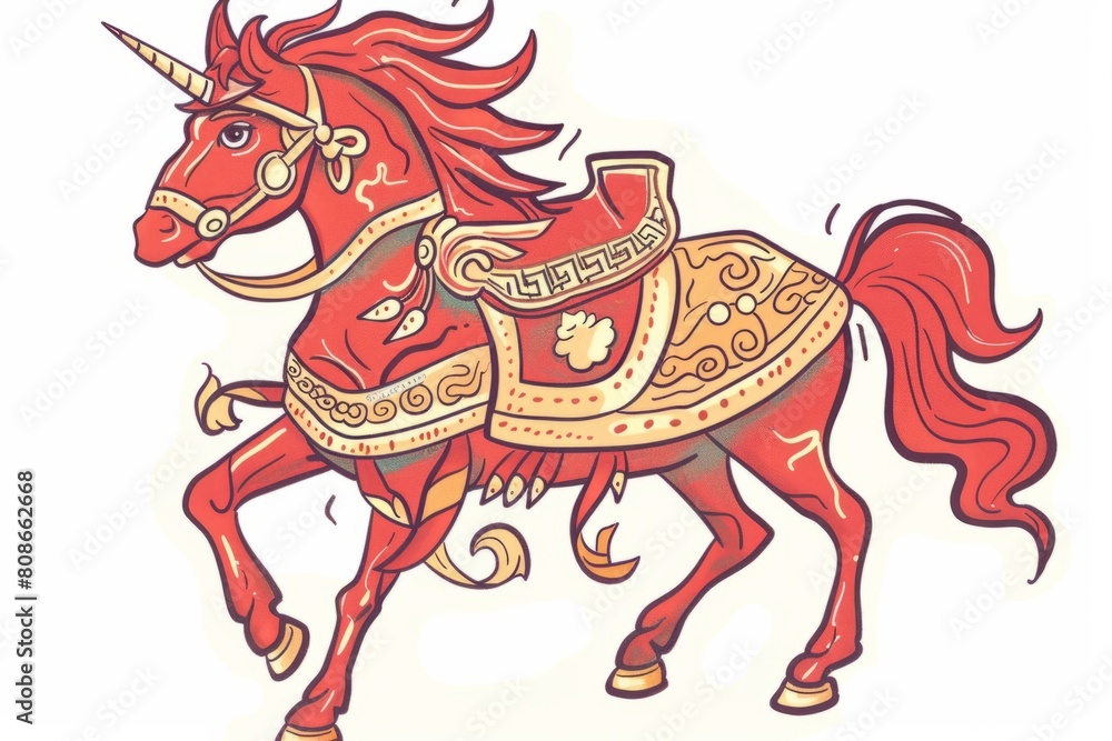 Cartoon cute doodles of the iconic Red Hare horse, the legendary steed ...