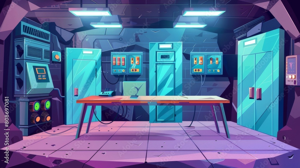 A blueprint of an underground shelter, secret bunker, or lab with armor ...