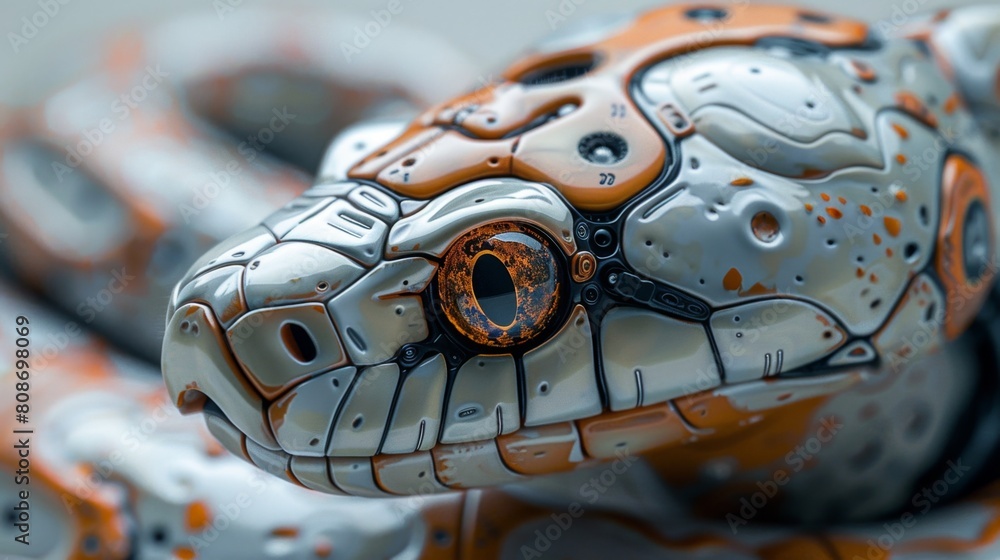 ภาพประกอบสต็อก Image of a snake wearing a mecha, white background, left ...