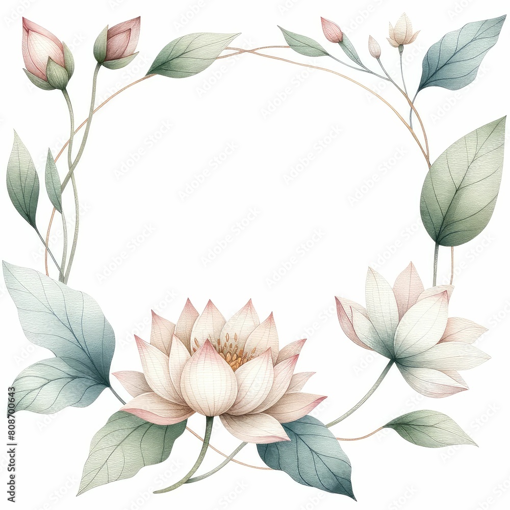 lotus flower themed frame or border for photos and text. watercolor ...