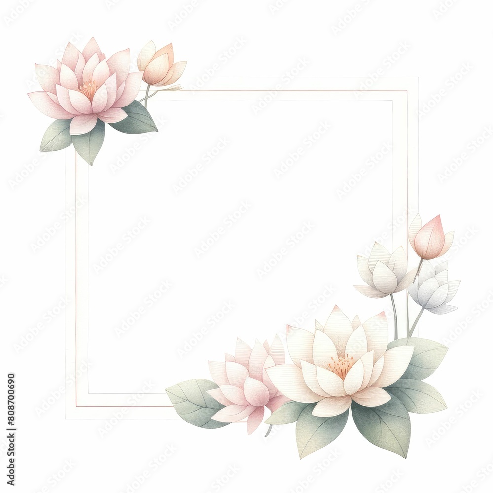 lotus flower themed frame or border for photos and text. watercolor ...