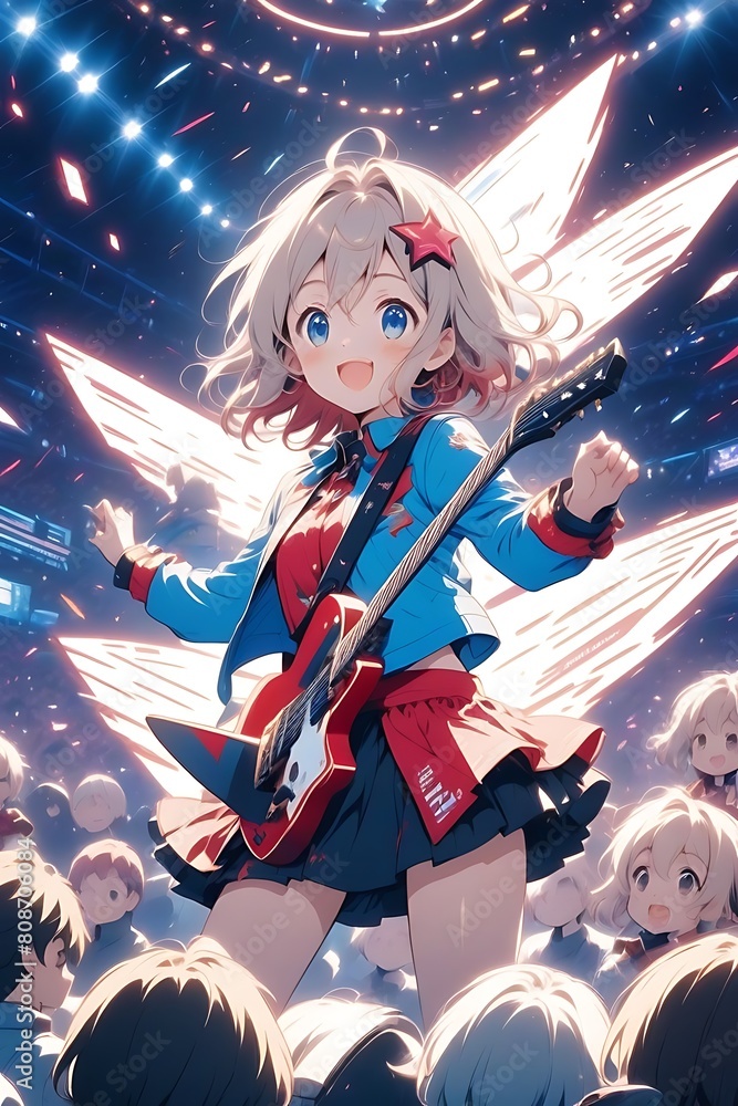 Anime Girl Performing Live On Stage. The crowd cheers wildly ,Anime ...