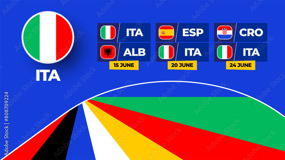 Italy football 2024 match versus set. National team flag 2024 and group ...