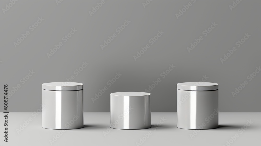 Realistic 3D modern illustration set of grey metal round stands for ...