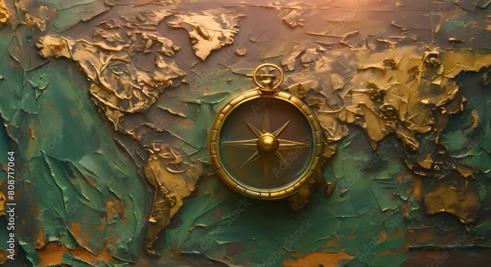 Fictional continent map with compass rose for orientation and direction ...