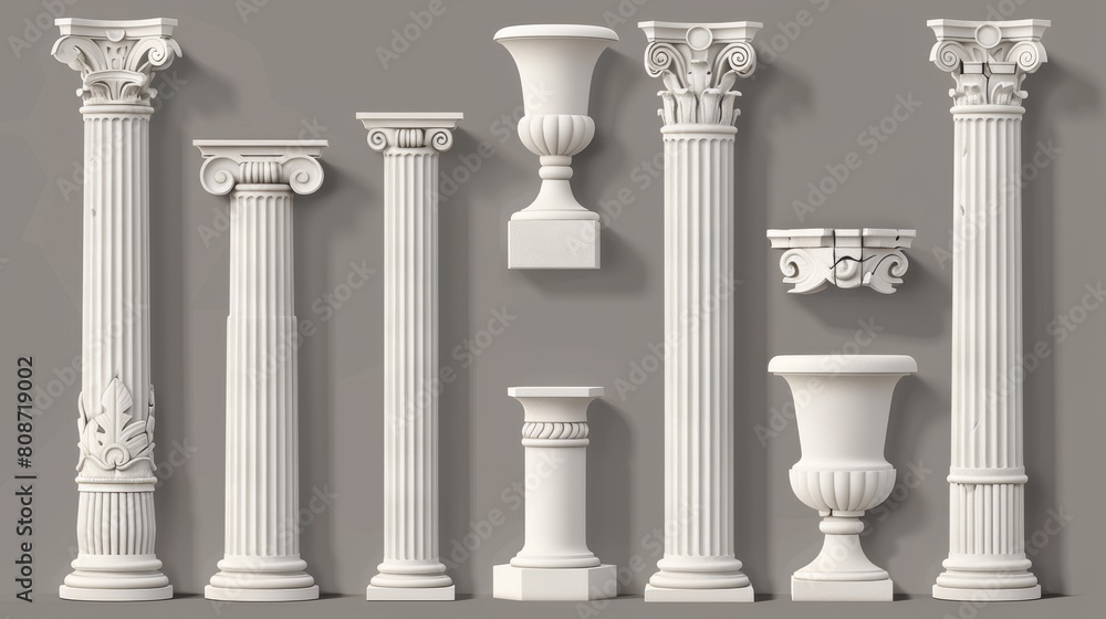 Realistic 3D modern illustration set of ancient roman columns made of ...