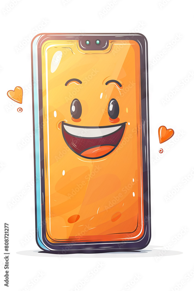 Cartoon moblie or cell phone. Funny face of smiling smartphone isolated ...