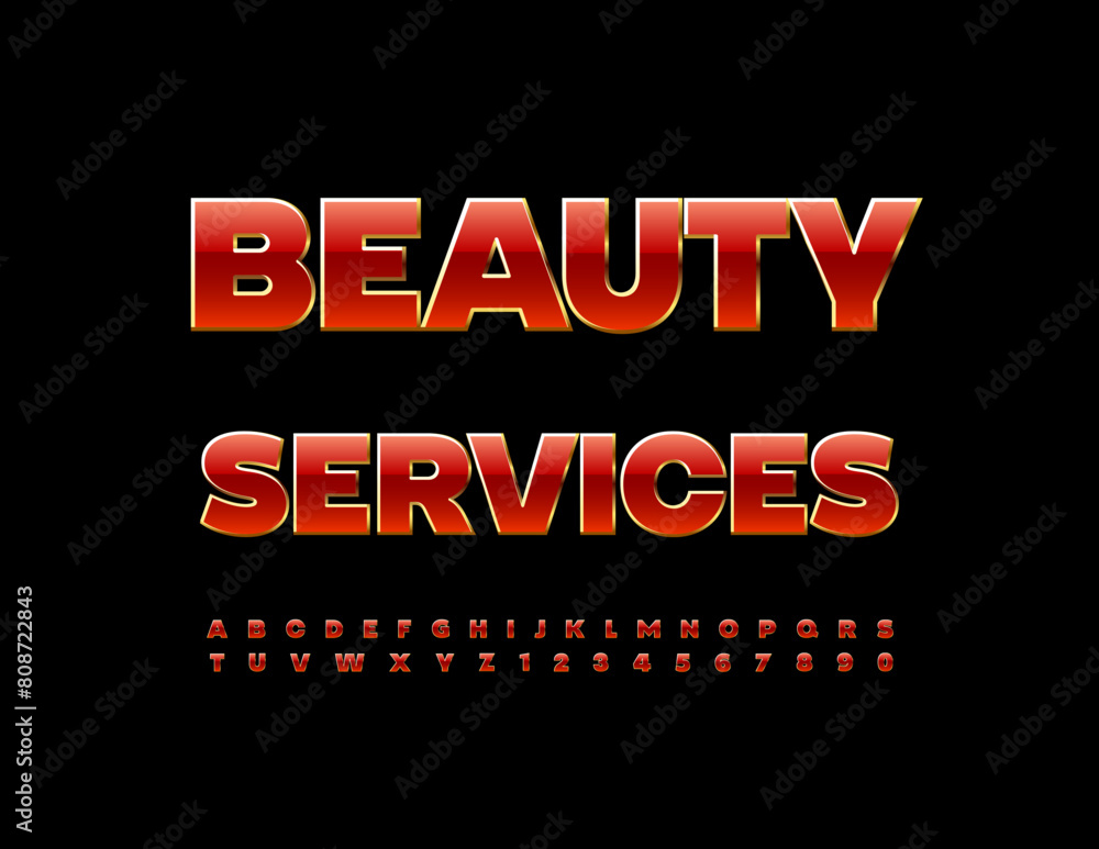 Vector premium sign Beauty Services. Glamour Font. Glossy Red and Gold ...