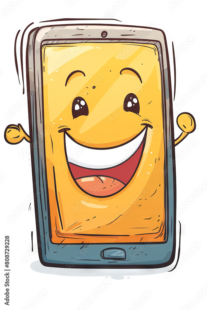 Cartoon moblie or cell phone. Funny face of smiling smartphone isolated ...