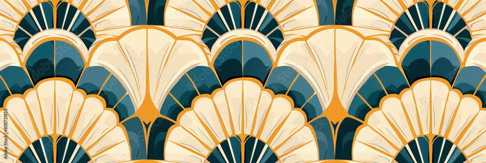 This art deco-inspired wallpaper pattern features symmetrical fan ...