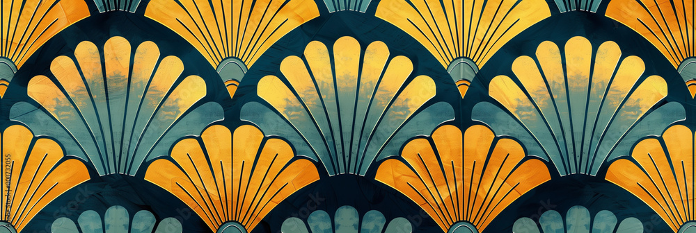 This art deco-inspired wallpaper pattern features symmetrical fan ...