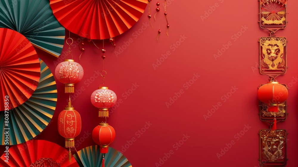 This banner backdrop template depicts a traditional festival with paper ...