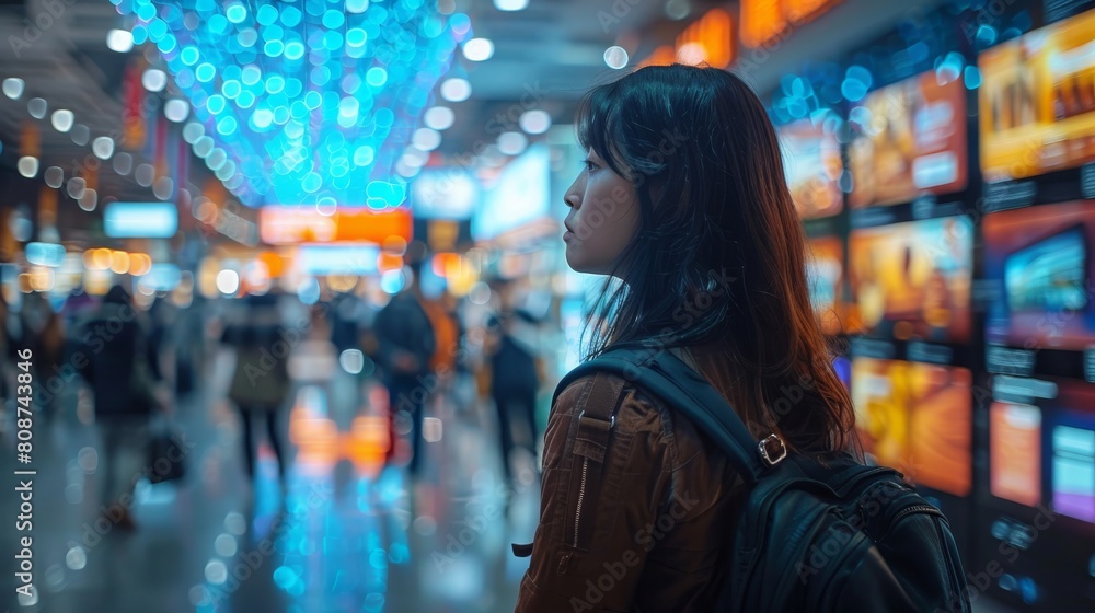 Busy retail store with IoT-enhanced shopping experience, interactive ...